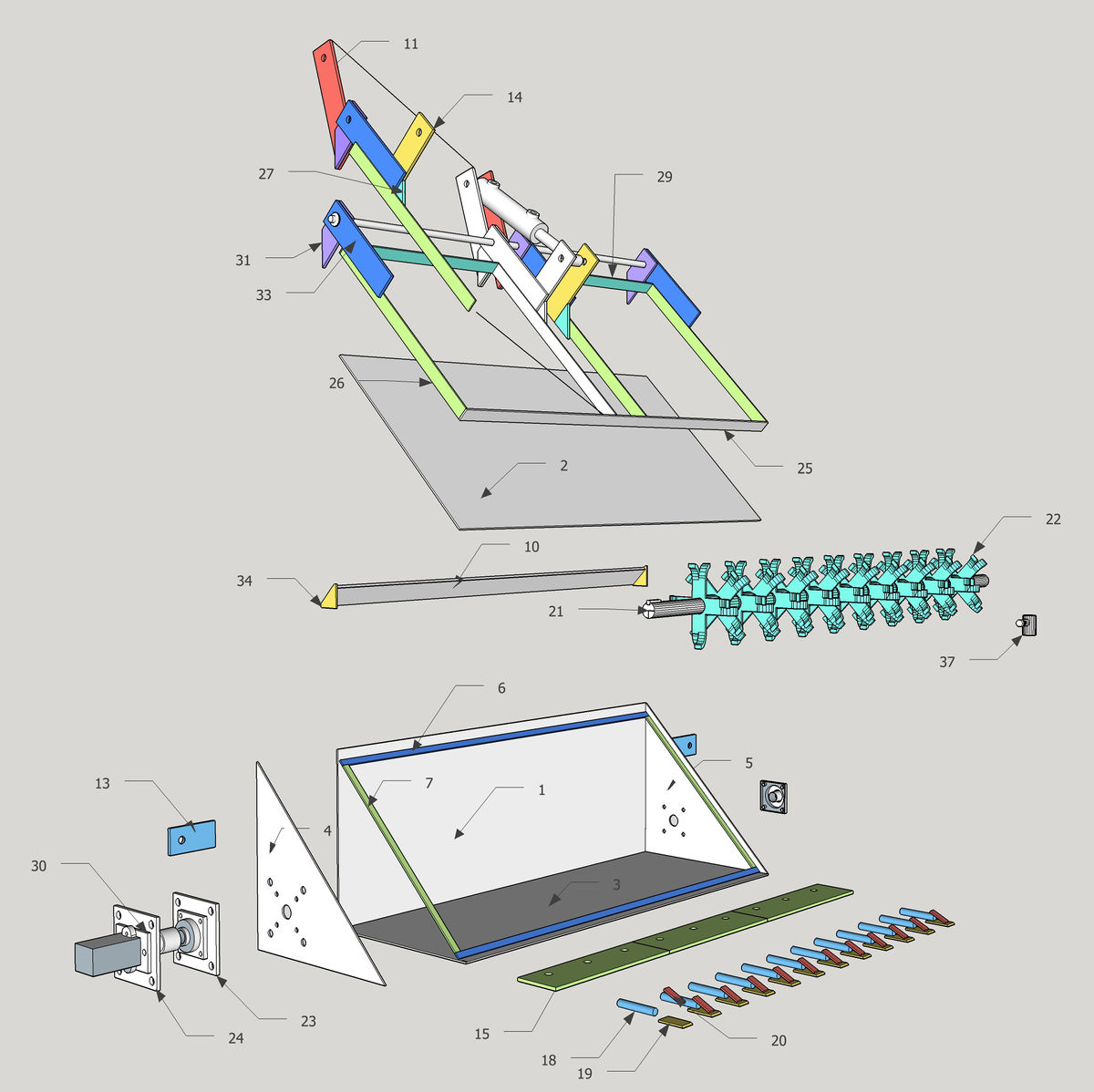 Soil Mixer - Overall Machine - Exploded Parts Diagram - Open Source Ecology